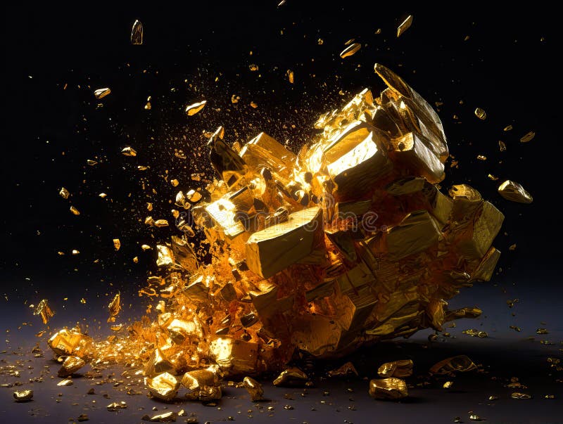 3d Rendering of Explosion of Gold Particles. Explosion of Golden Cubes ...