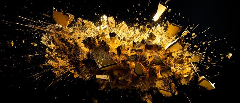3d Rendering of Explosion of Gold Particles. Explosion of Golden Cubes ...