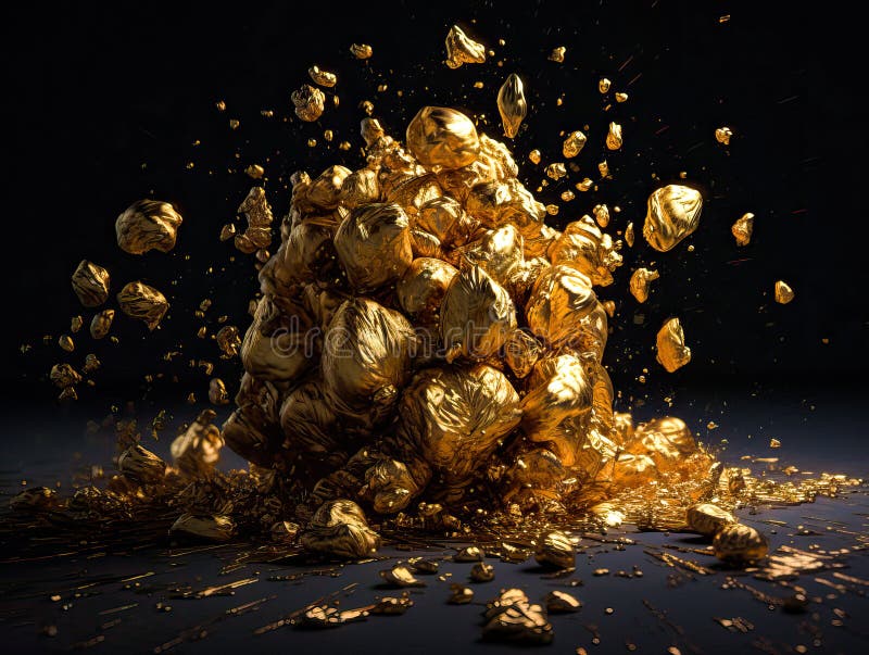3d Rendering of Explosion of Gold Particles. Explosion of Golden Cubes ...