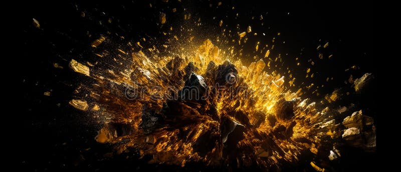 3d Rendering of Explosion of Gold Particles. Explosion of Golden Cubes ...