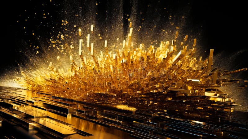 3d Rendering of Explosion of Gold Particles. Explosion of Golden Cubes ...