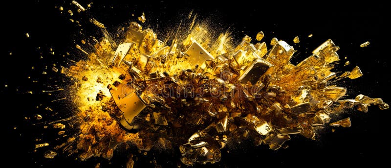 3d Rendering of Explosion of Gold Particles. Explosion of Golden Cubes ...