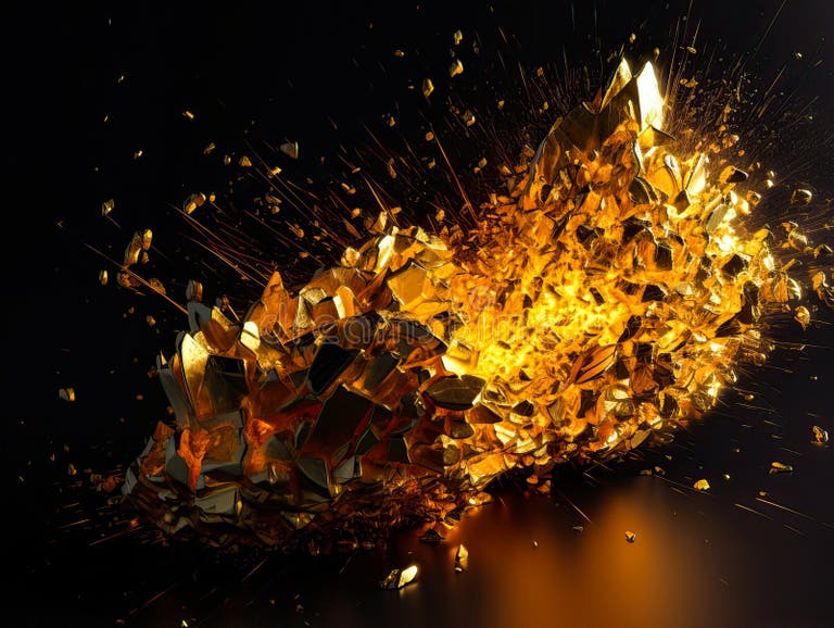 3d Rendering of Explosion of Gold Particles. Explosion of Golden Cubes ...