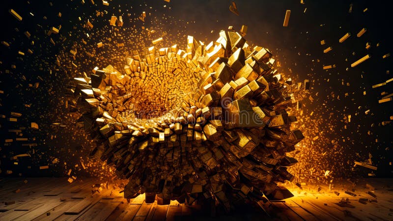 3d Rendering of Explosion of Gold Particles. Explosion of Golden Cubes ...