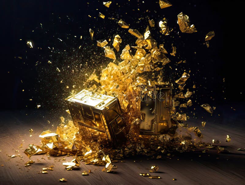 3d Rendering of Explosion of Gold Particles. Explosion of Golden Cubes ...