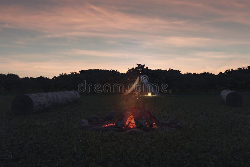 3d Rendering of Extinguished Smoking Bonfire with Sparks and Particles ...