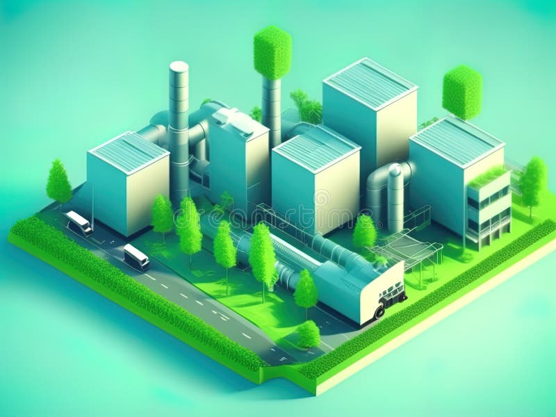 3 D Rendering of Factory with Green Trees Stock Illustration ...