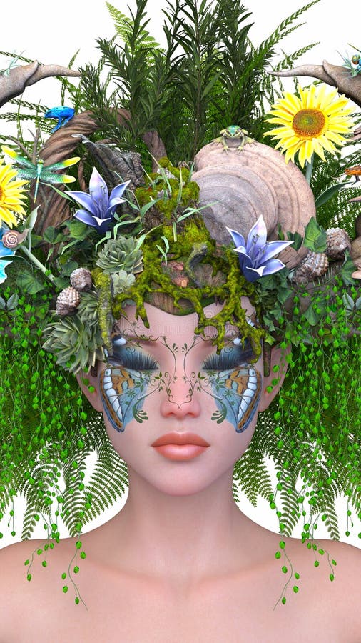 3D Rendering of a Fairy S Face Close-up with Corolla Stock Illustration ...