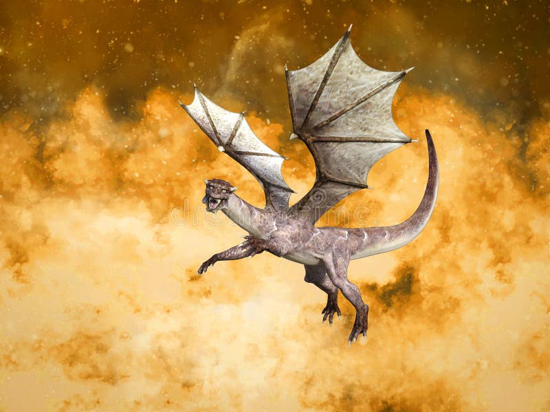 3D Rendering of a Fairy Tale Dragon in Fire Stock Illustration ...
