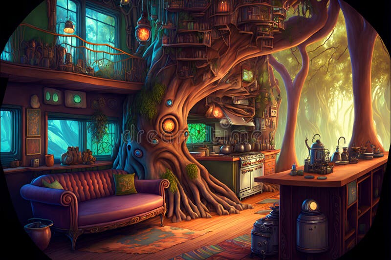 3d Rendering of a Fairy Tale Fantasy Room with a Big Tree Stock ...