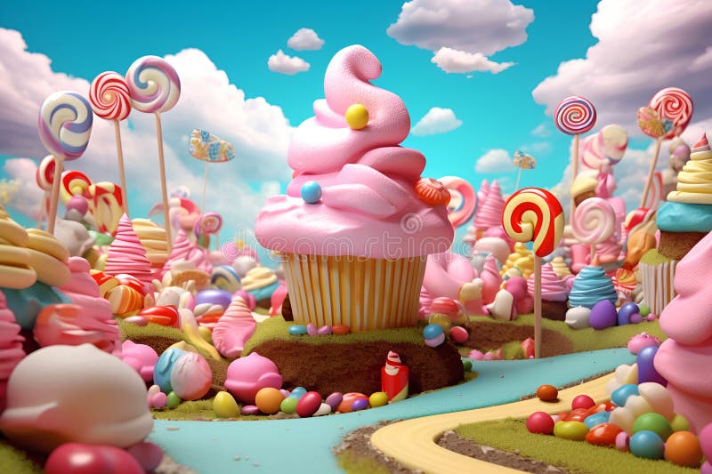 3D Rendering of the Fantastic Colorful Candyland Stock Illustration ...