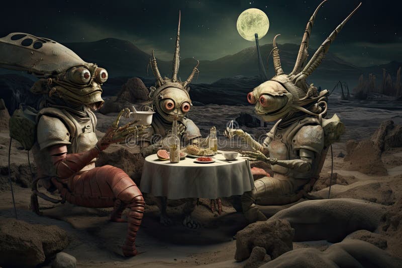 3D Rendering of a Fantasy Alien Couple Having a Romantic Dinner, AI ...