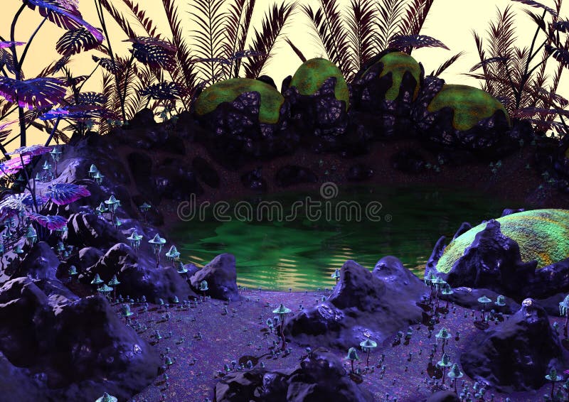 3D Rendering Alien Place stock illustration. Illustration of landscape ...
