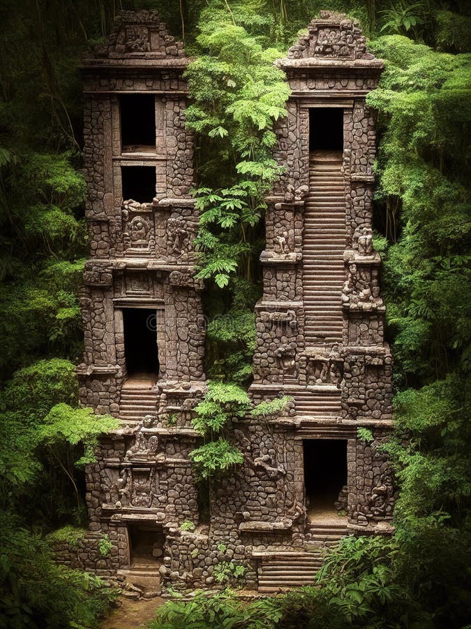 Fantasy Ancient Aztec Ruins Stock Illustration - Illustration of nature ...