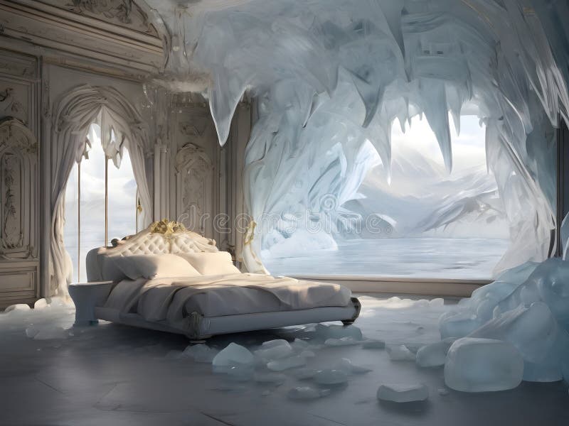 3d Rendering of a Fantasy Bedroom Swathed in Cold Ice with Large ...