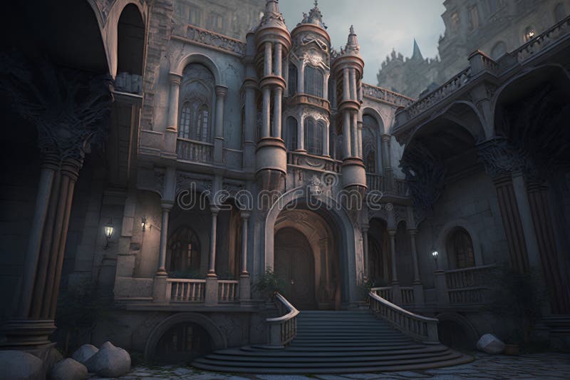 3D Rendering of a Fantasy Castle with Stairs and a Stairway Stock ...