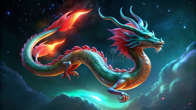 3D Rendering of a Fantasy Dragon in a Space Background with Stars AI ...