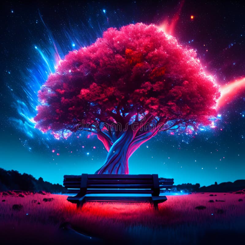 3D Rendering of a Fantasy Landscape with a Tree and a Bench AI ...