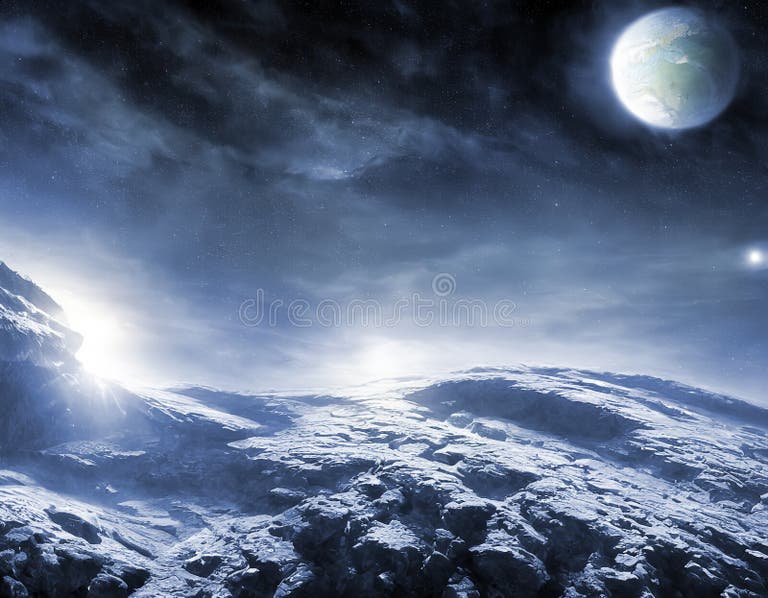 Fantasy Outer Space with Blue Planet Stock Illustration - Illustration ...