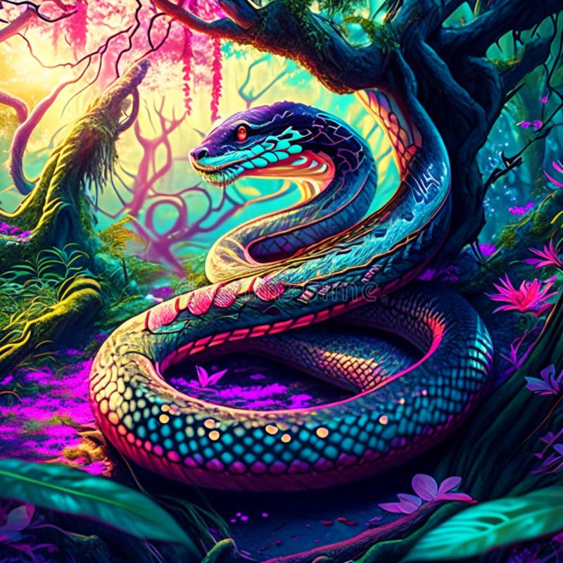 3D Rendering of a Fantasy Snake on a Colorful Abstract Background ...