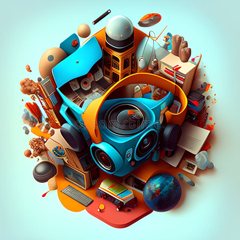 3d Rendering of a Fantasy World with Lots of Objects in it Stock ...