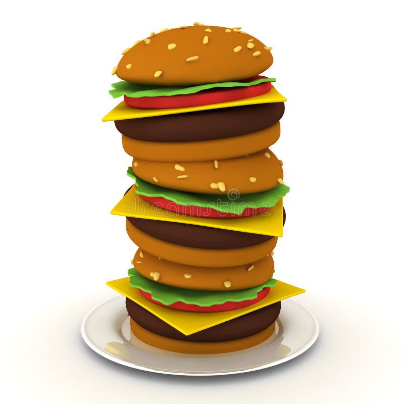 3D Rendering of Fast Food Burger Stack Stock Illustration ...