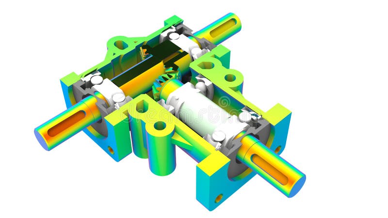 3D Rendering - FEA Analysis of a Section Cut Gear Assembly Stock ... 3D Rendering - FEA Analysis of a Section Cut Gear Assembly Stock ...