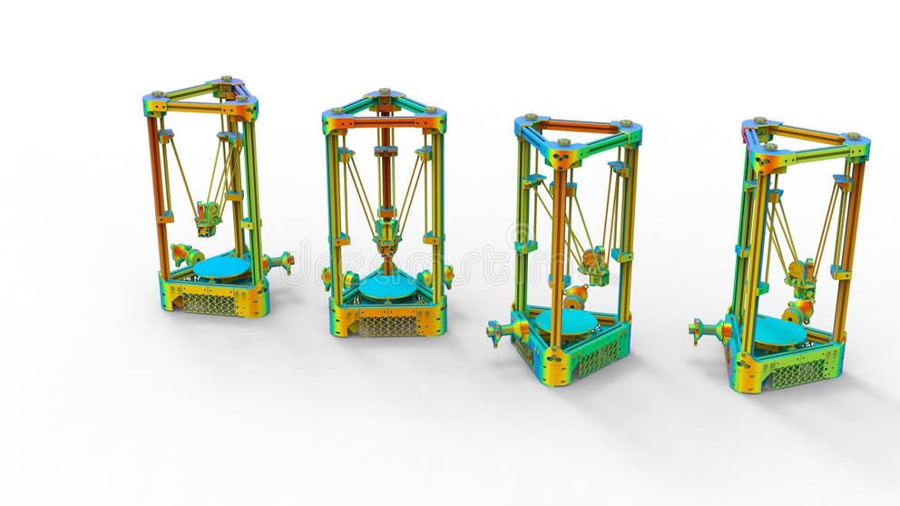 3D Rendering - FEA Study of Multiple Delta 3D Printers Stock ...