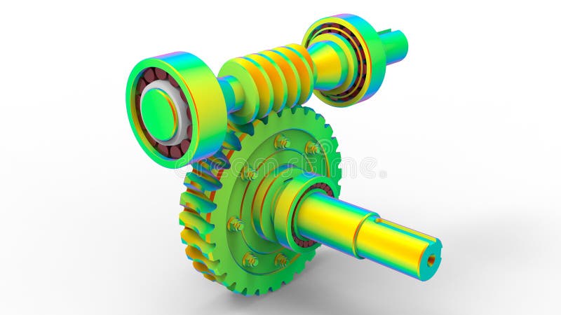 3D Rendering - FEA Study of a Worm Gear with Details Stock Illustration ...