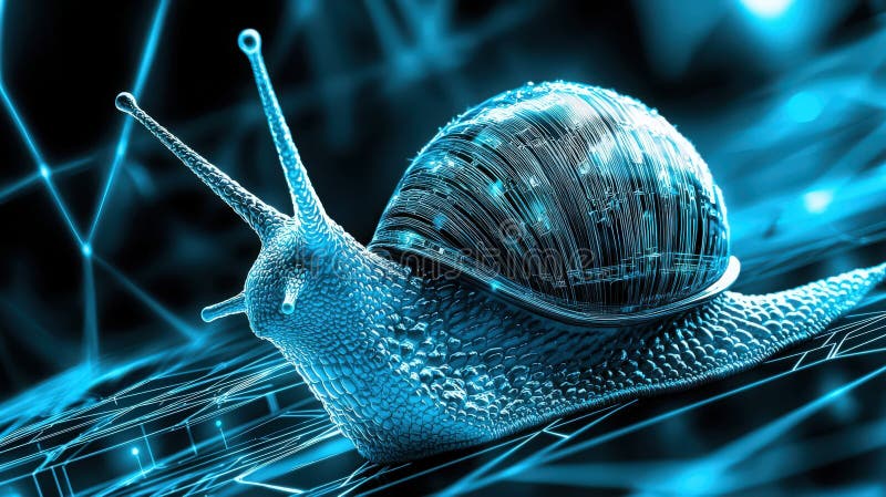 A Beautiful Blue Snail Gracefully Crawling on a Glowing Blue Stock ...