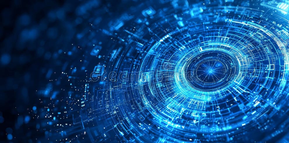 This 3D Rendering Features a Bright Blue Tech Wallpaper with a Linear ...