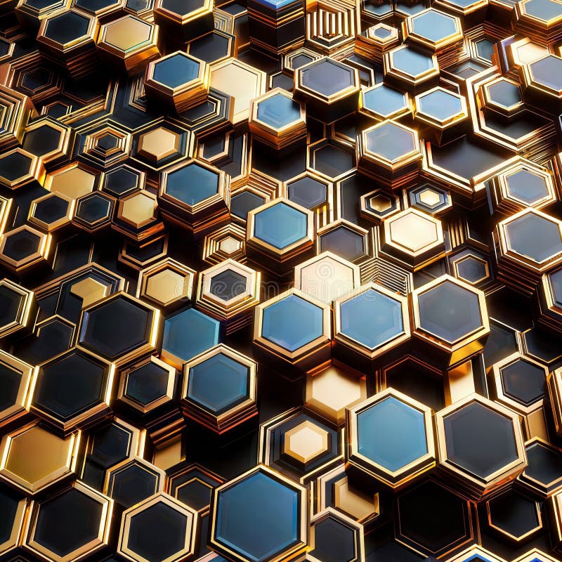 Golden Honeycomb: 3D Grid Artwork, Generative Ai Stock Illustration ...