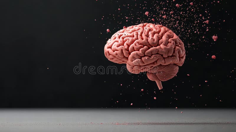Floating Human Brain with Particles on Dark Background, Concept of ...