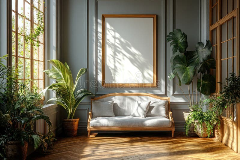 Modern Mock Up Frame on the Floor - 3D Rendering of Sleek and ...