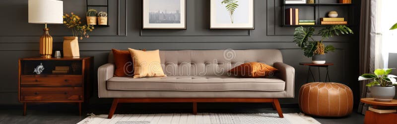 Contemporary Hallway with Bench, Ottoman, and Mock-Up Poster Against ...
