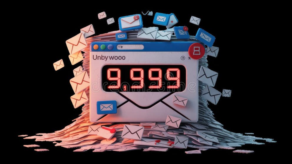 Overflowing Inbox with Thousands of Unread Emails on Transparent ...