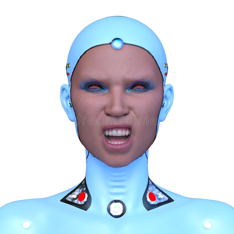 3D Rendering of a Female Cyborg Face Close-up Stock Illustration ...