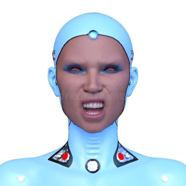 3D Rendering of a Female Cyborg Face Close-up Stock Illustration ...