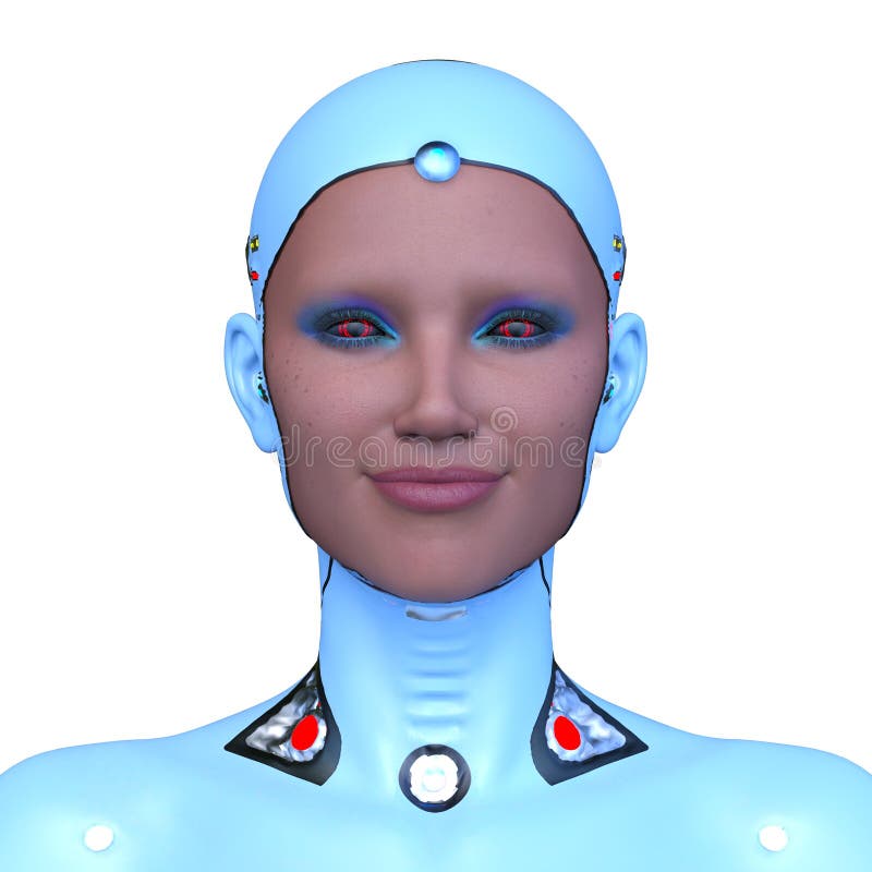 3D Rendering of a Female Cyborg Face Close-up Stock Illustration ...