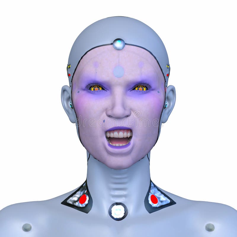 3D Rendering of a Female Cyborg S Face Close-up Stock Illustration ...