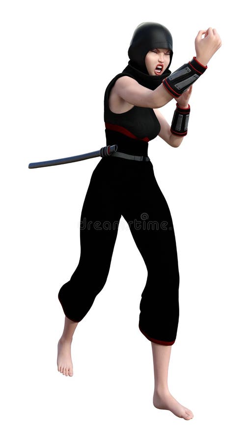 3D Rendering Female Ninja on White Stock Illustration - Illustration of ...