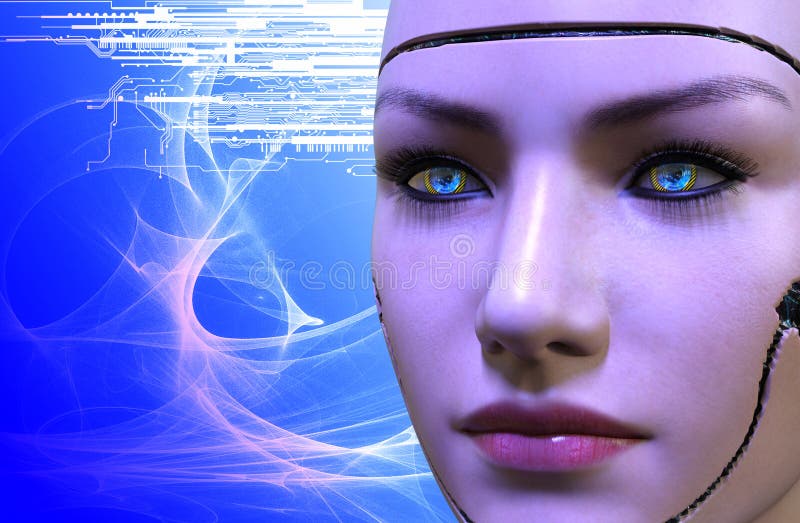 3D Rendering of a Female Robot Face Stock Illustration - Illustration ...