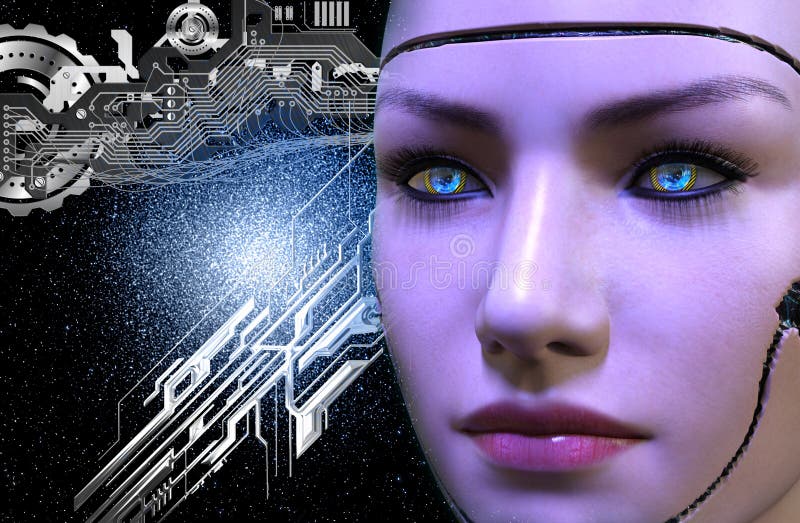 3D Rendering of a Female Robot Face Stock Illustration - Illustration ...