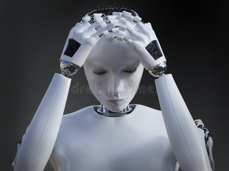 3D Rendering of Female Robot Looking Sad. Stock Illustration - Illustration of science ...