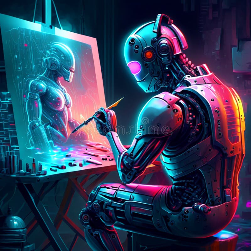 3D Rendering of a Female Robot Playing a Game on a Computer AI ...