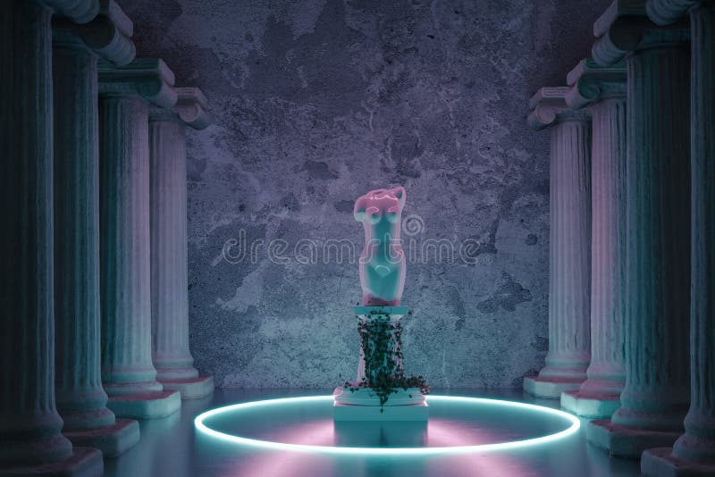 3D Rendering of Female Torso Illuminated from Neon Light and Surrounded ...