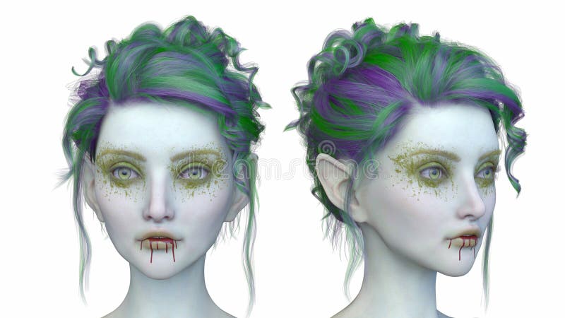 3D Rendering of a Female Vampire Face Close-up Stock Illustration ...