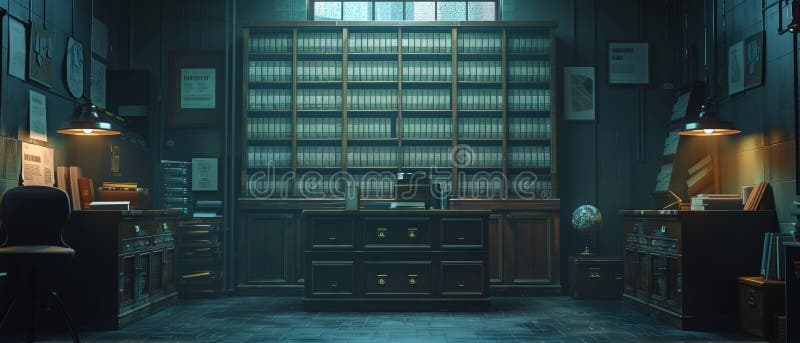 3D Rendering of a File Cabinet in a Dimly Lit Archive Room Stock ...
