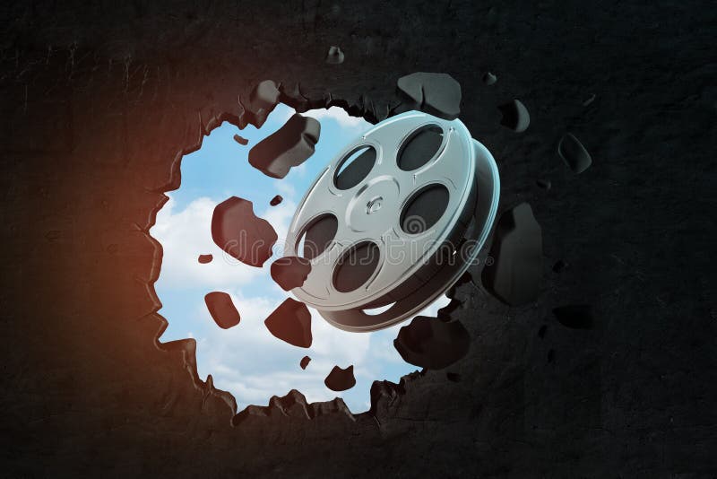 3d Rendering of Film Tape Breaking through Black Wall Stock ... 3d Rendering of Film Tape Breaking through Black Wall Stock ...