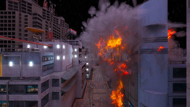 3D Rendering of the Fire Scene Stock Illustration - Illustration of ...
